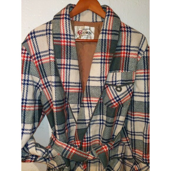 Gown by Diplomat | Other | Vintage Smoking Jacket Shawl Red Green Plaid ...